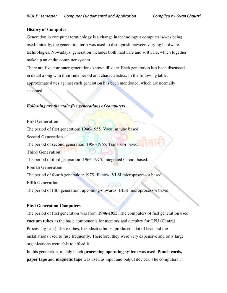 Unit 1 History Of computer -BCA First part II - Education Hub Gyanchautari